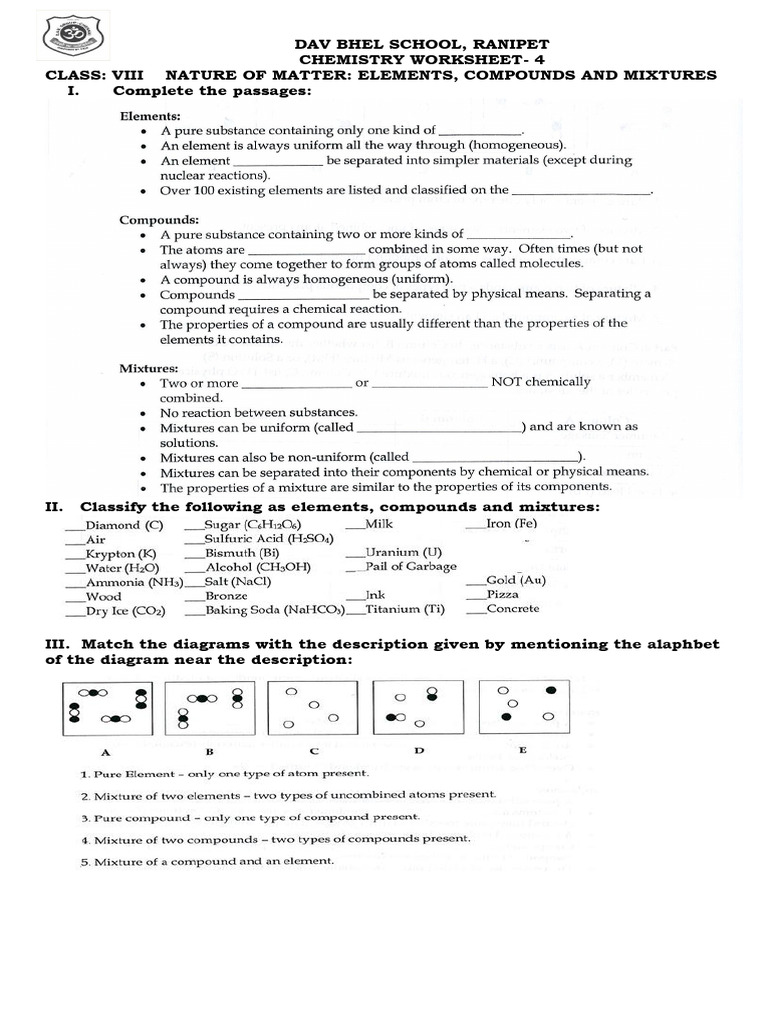 Class 8 Chemistry: Matter Worksheet | PDF