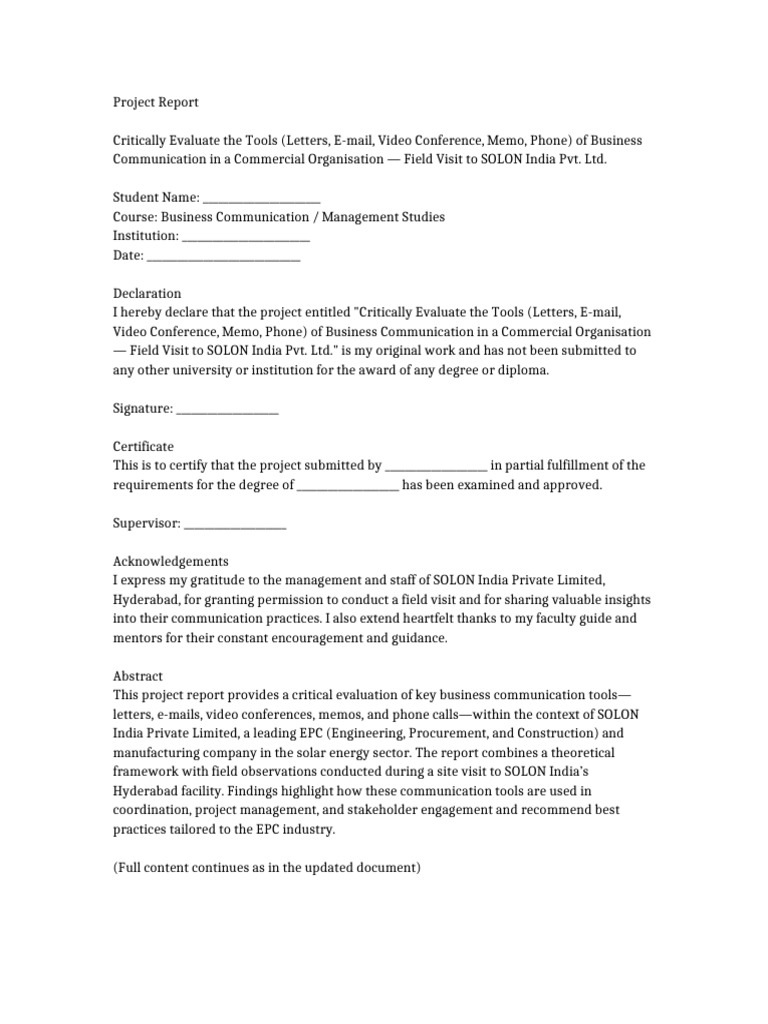 SOLON India Communication Project Report | PDF