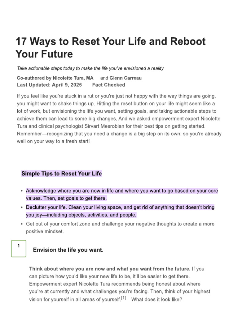 How To Reset Life | PDF