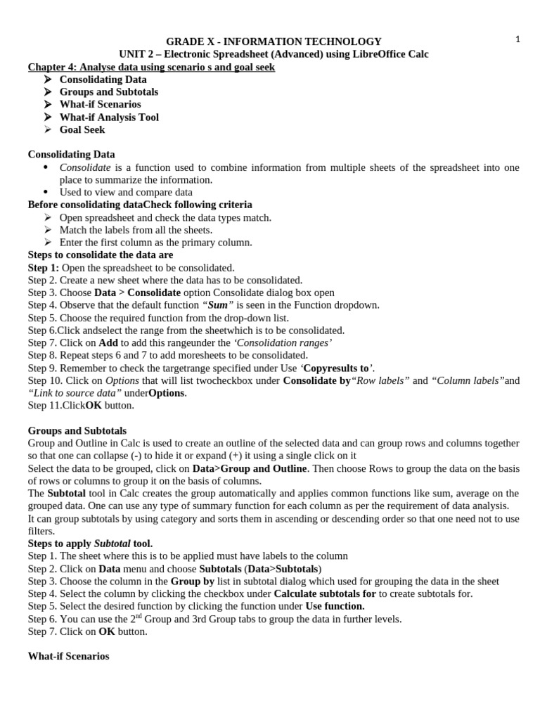 Short Notes of UNIT 2 Electronic Spreadsheet | PDF | Hyperlink ...