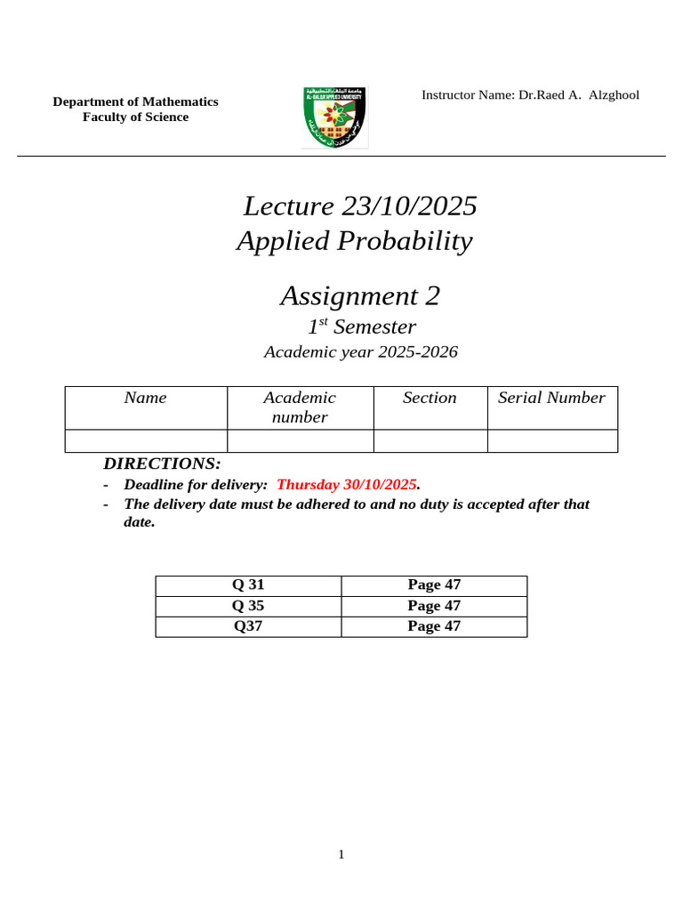 Lecture 23-10-2025 - Assignement 2 | PDF
