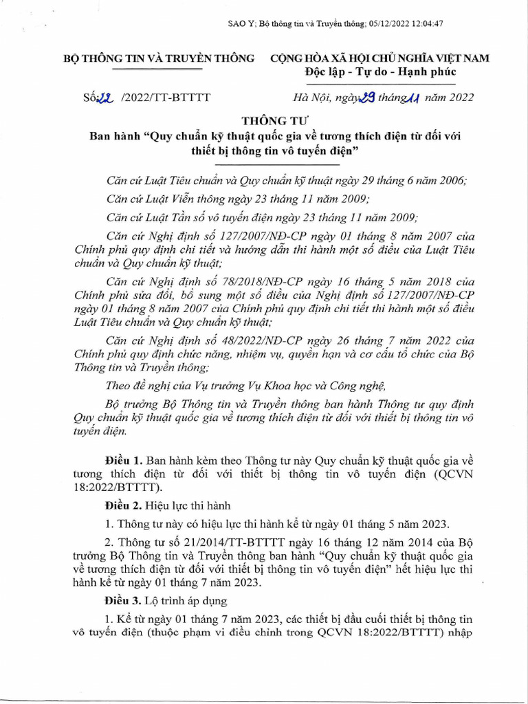 QCVN18 Ve Tuong Thic Dien Tu Doi Voi Thiet Bi Thong Tin Vo Tuyen (2022 ...