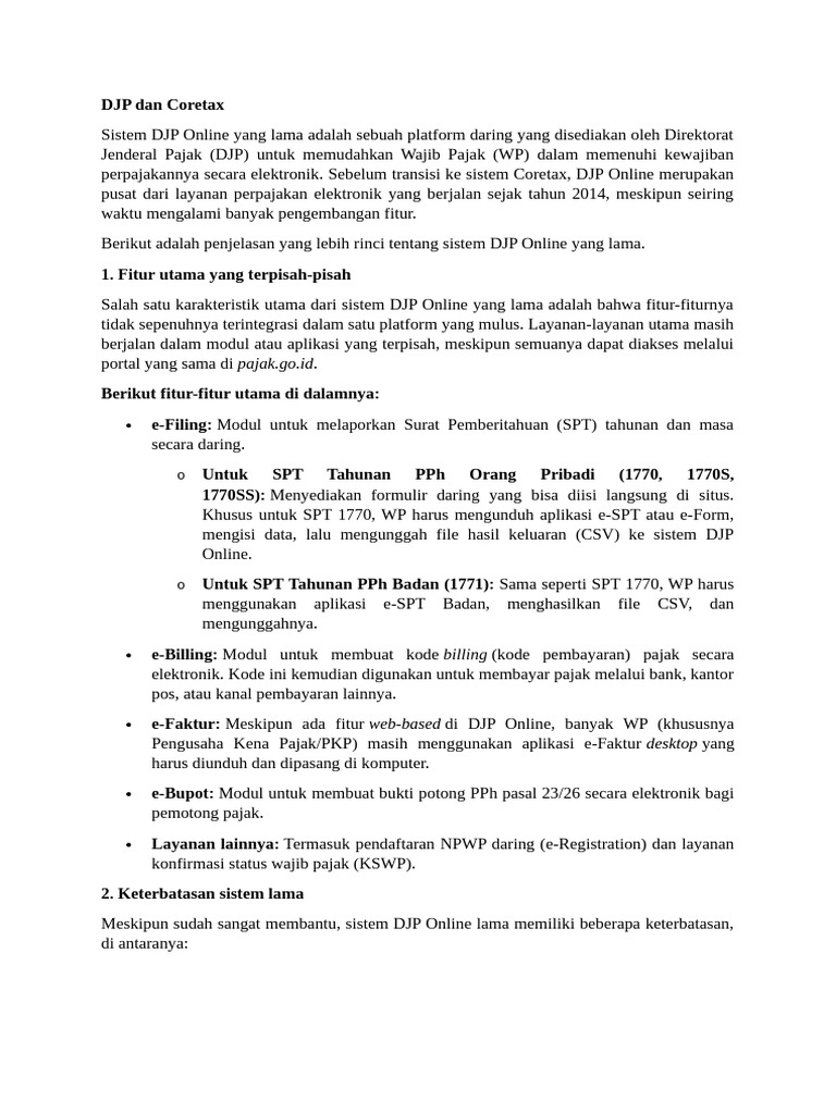 Perbandingan DJP Online dan Coretax | PDF