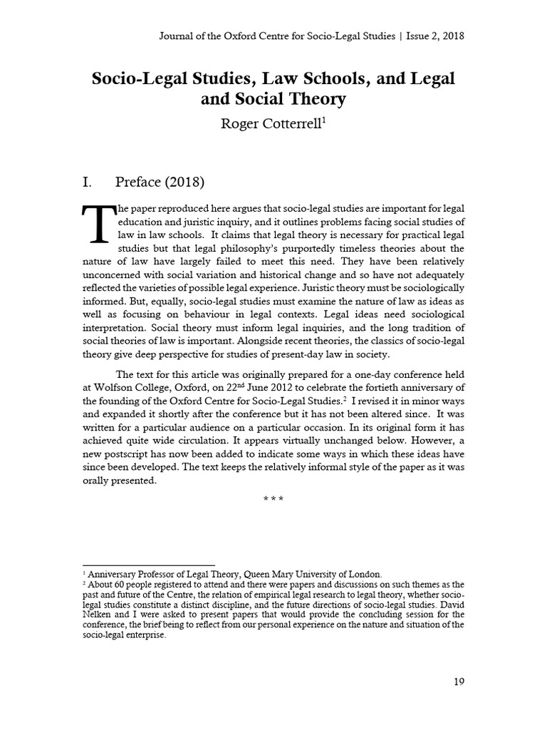 Issue 2 - 2018 Cotterrell - Socio Legal Studies Law Schools and Legal ...