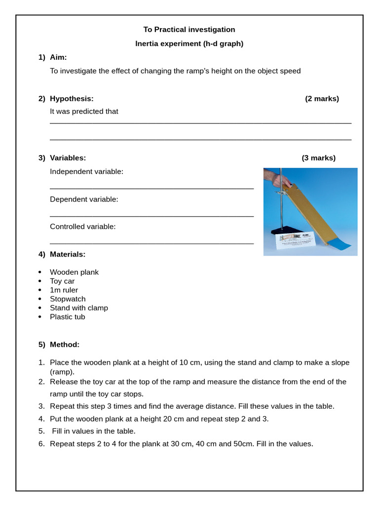 (H-D) Practical Investigation-Inertia Experiment Updated | PDF