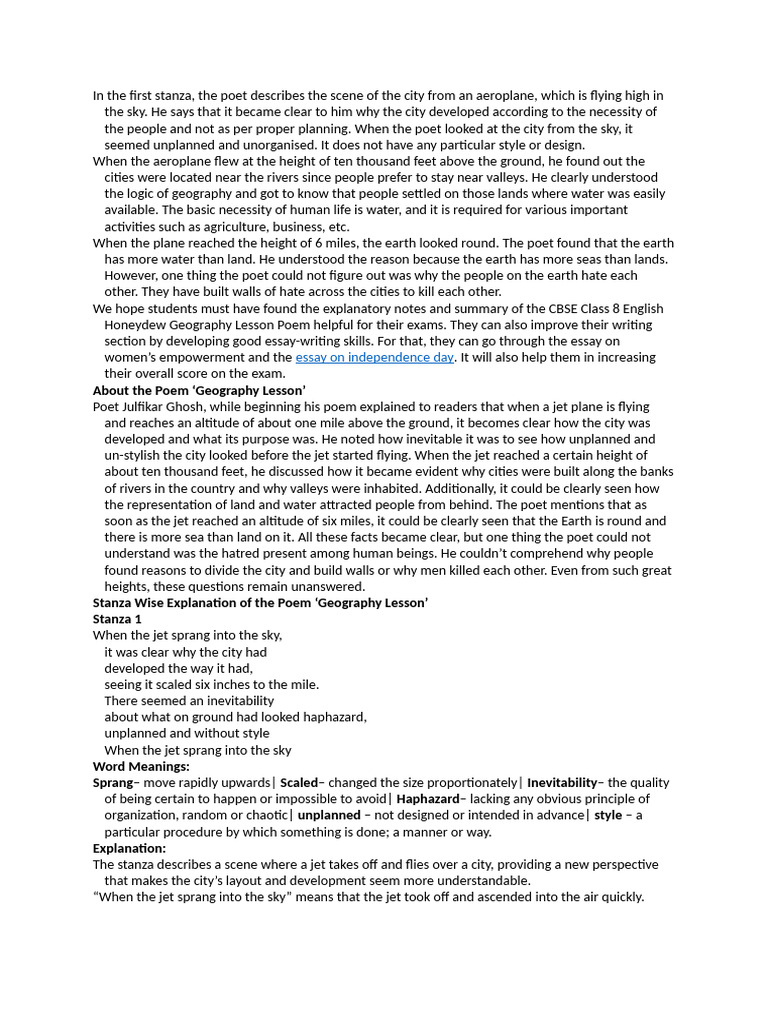 Geography Lesson Summsry | PDF | Poetry | Landscape