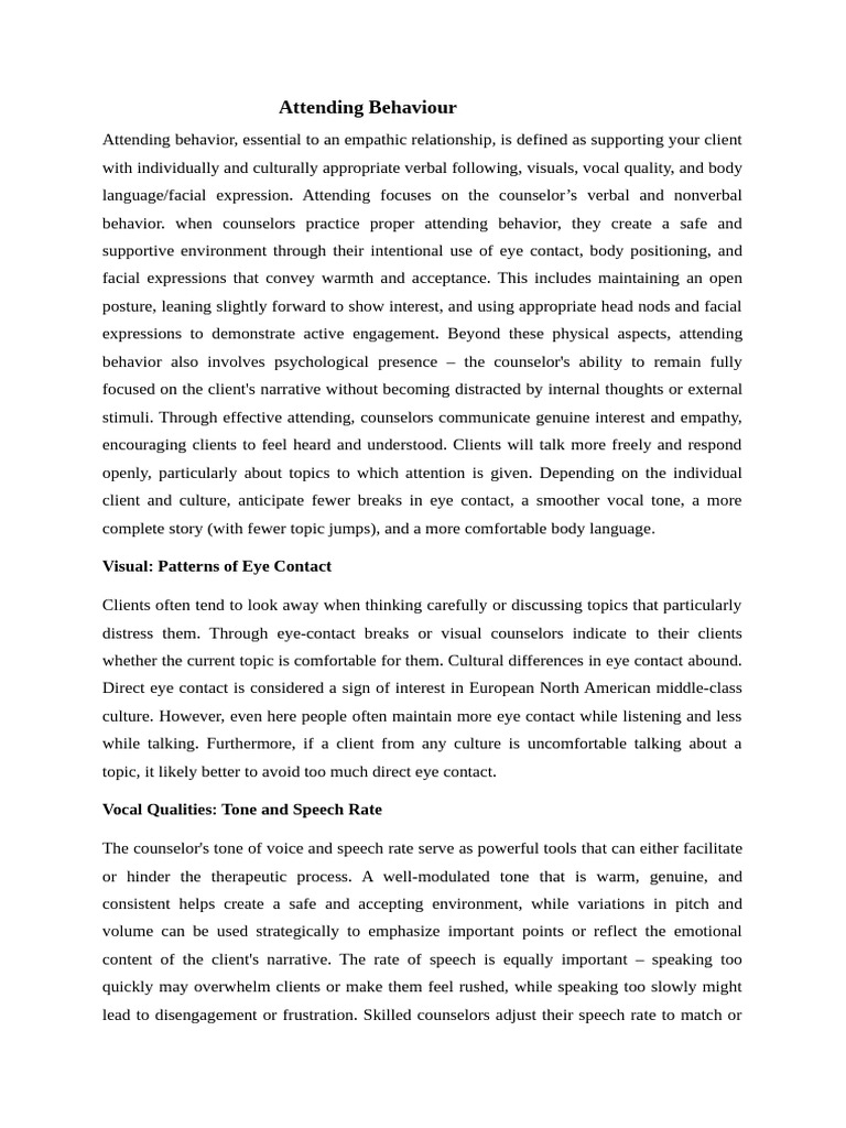 Understanding Attending Behavior in Counseling | PDF | Empathy | Body ...