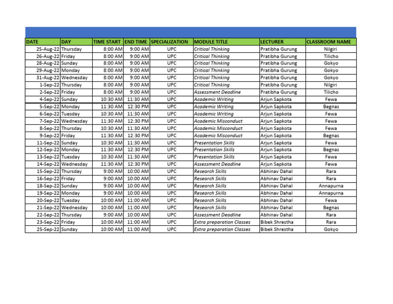 UPC 3 Class Schedule Updated | PDF