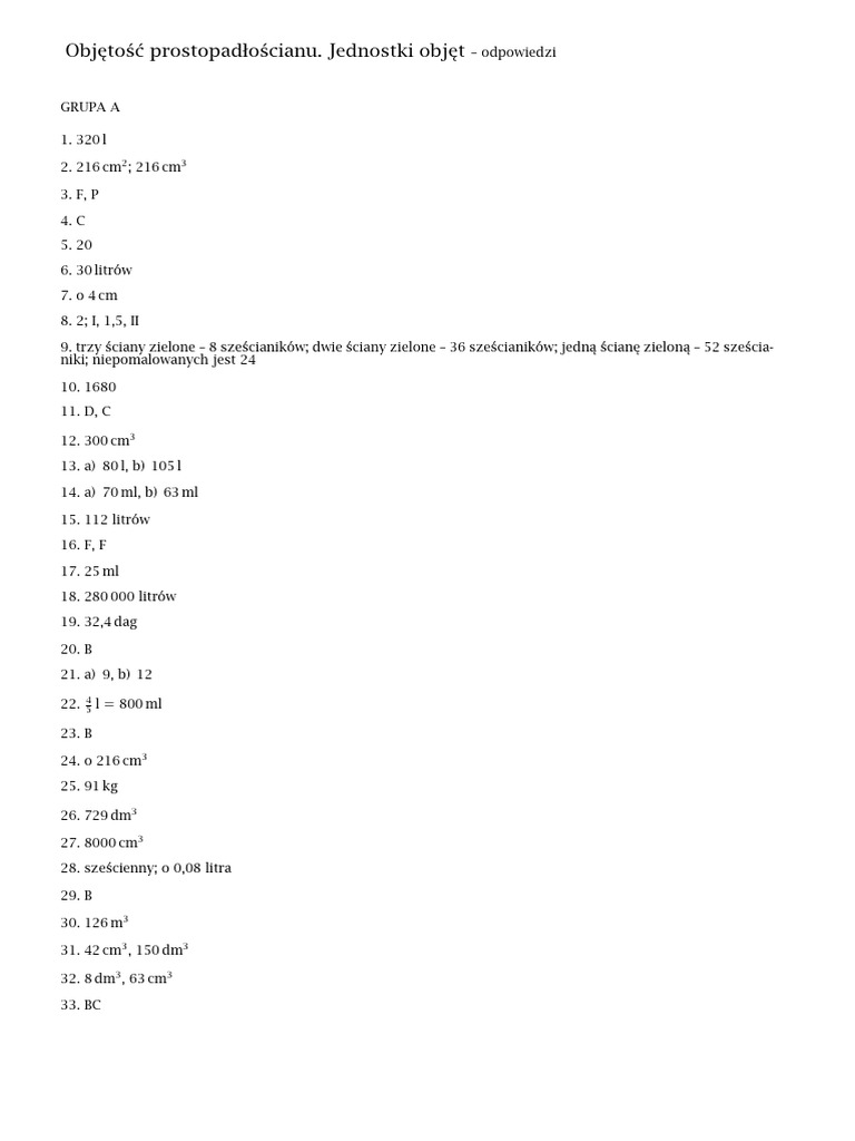 9.5.objetosc Prostopadloscianu. Jednostki Objetosci-Klucz | PDF