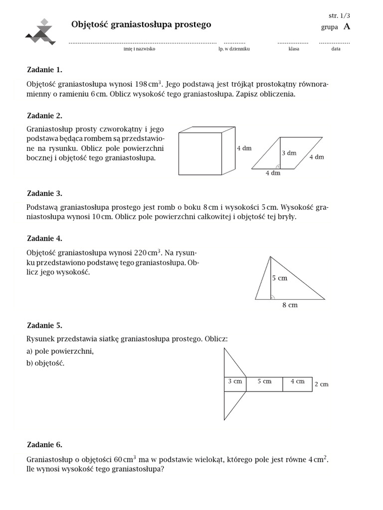 9.6.objetosc Graniastoslupa Prostego-Test | PDF