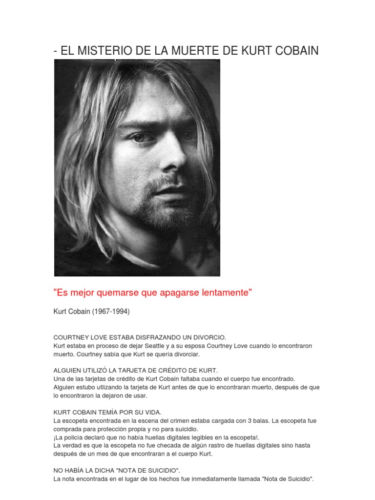 El Misterio de La Muerte de Kurt Cobain | PDF | Kurt Cobain | Nirvana ...