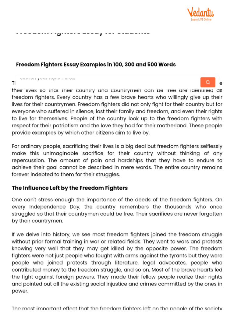 Freedom Fighters Essay For Students | PDF