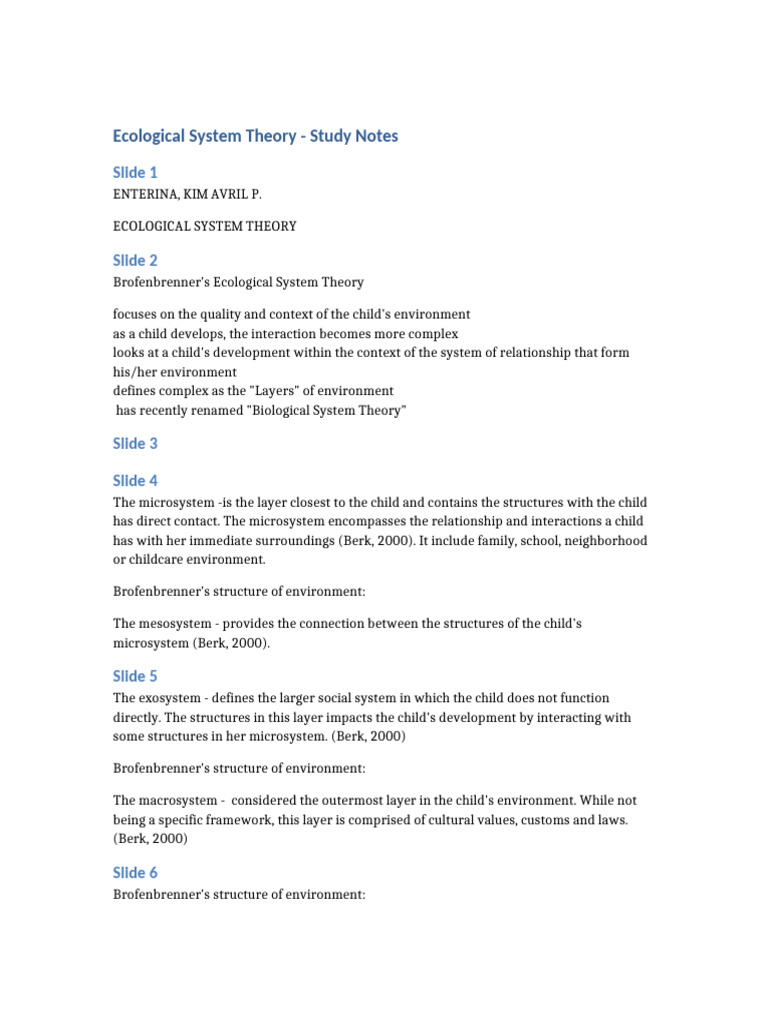 Brofenbrenner's Ecological Theory Explained | PDF