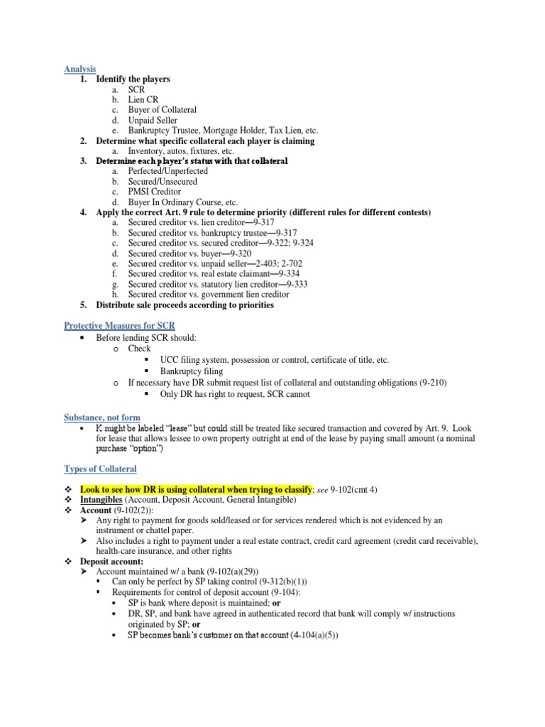 Secured Transactions Outline | Repossession | Security Interest
