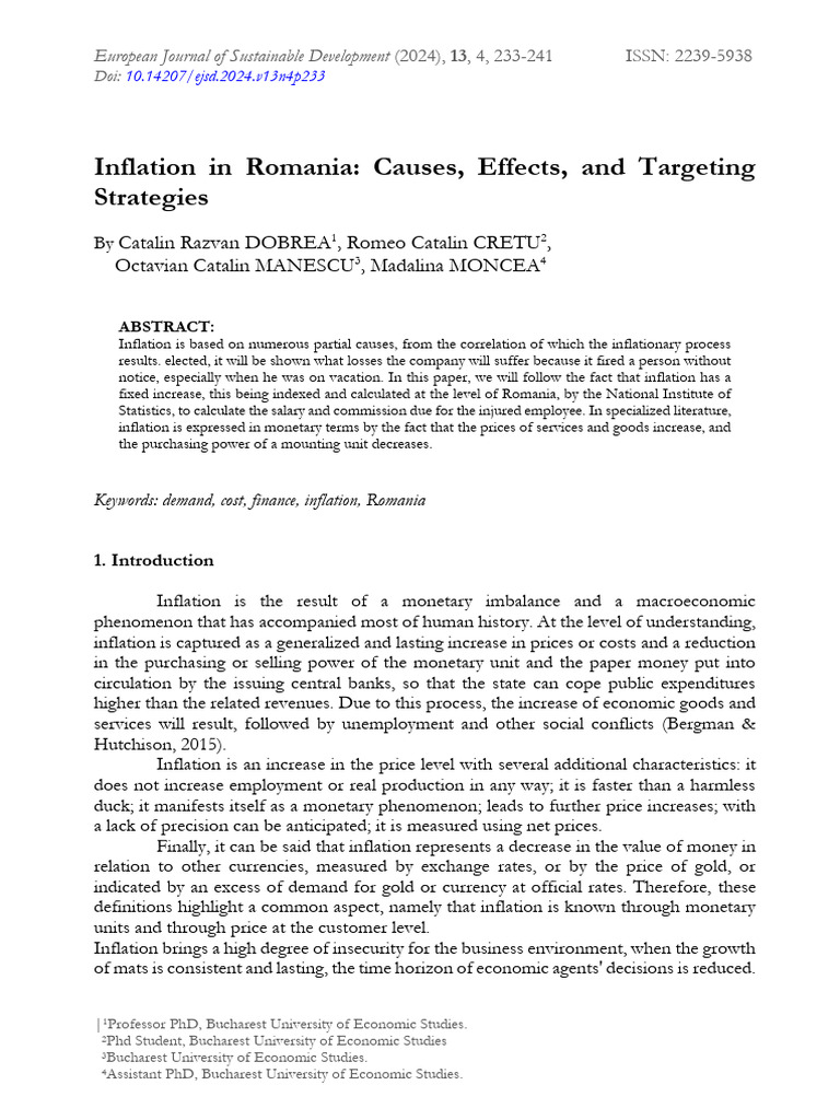 Inflation in Romania Causes Effects and Targeting | PDF | Inflation ...