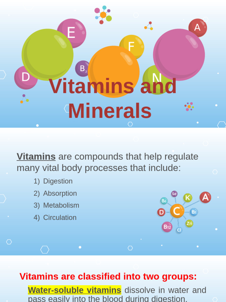 Vitamins and Minerals Overview | PDF | Vitamin B12 | Vitamin