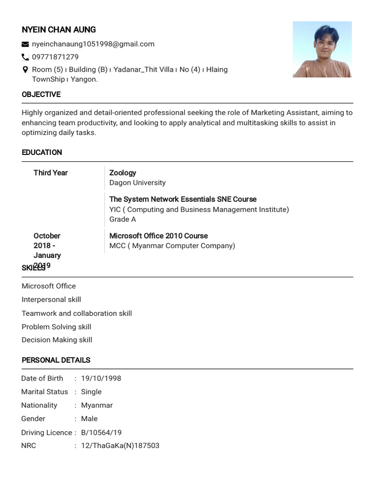 Nyein Chan Aung CV | PDF
