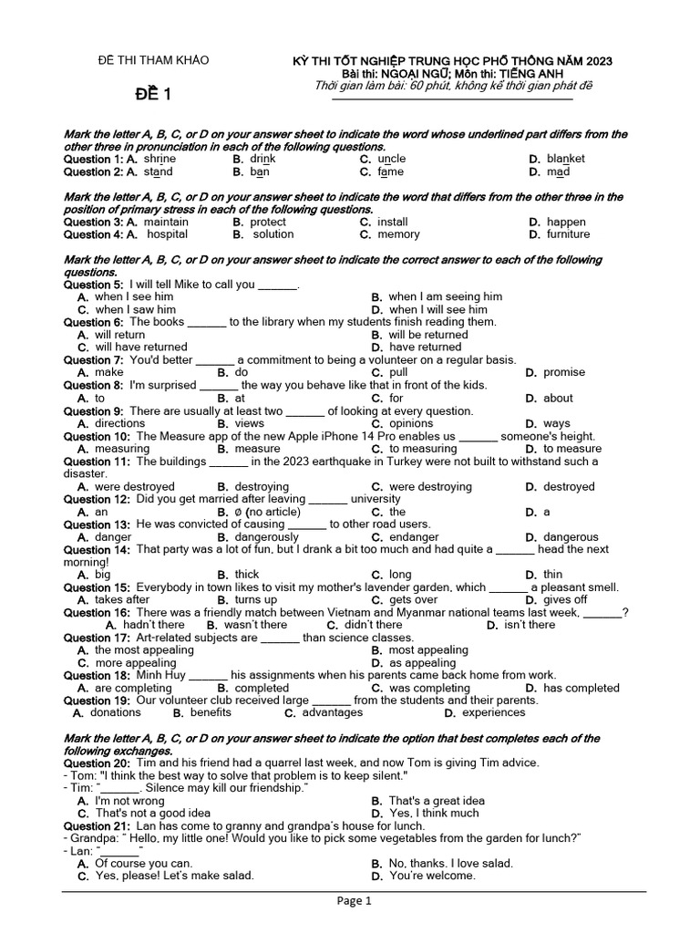 2023 High School English Exam Sample | PDF | Smartphone | Waste