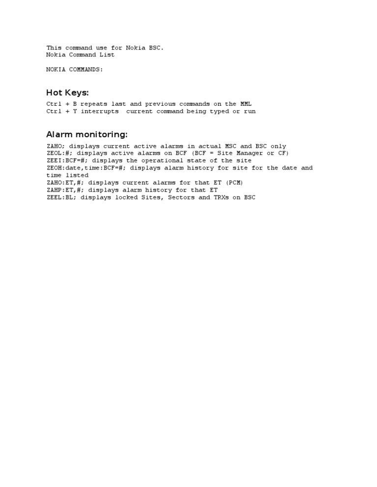 Commands Netact Nokia | PDF | Teaching Methods & Materials | Technology & Engineering
