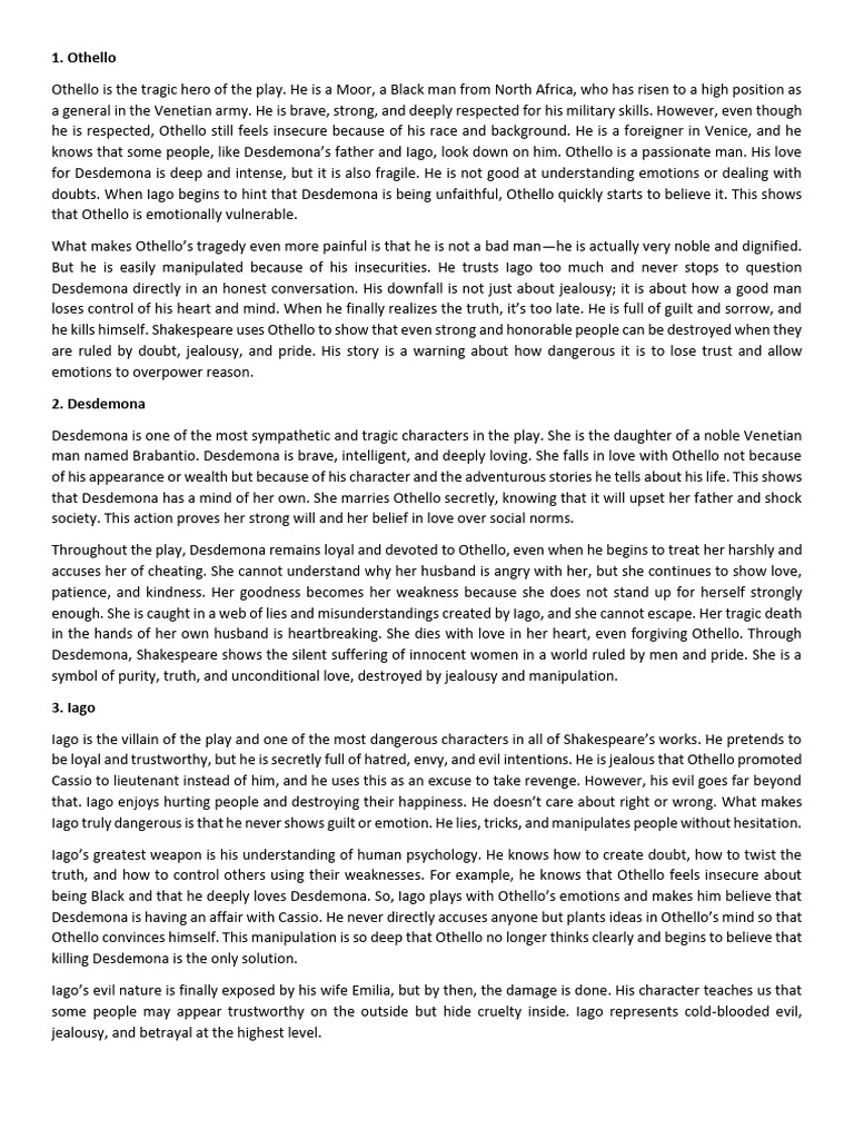 Semester Final (Shayla Ma'Am) | PDF | Othello | Iago