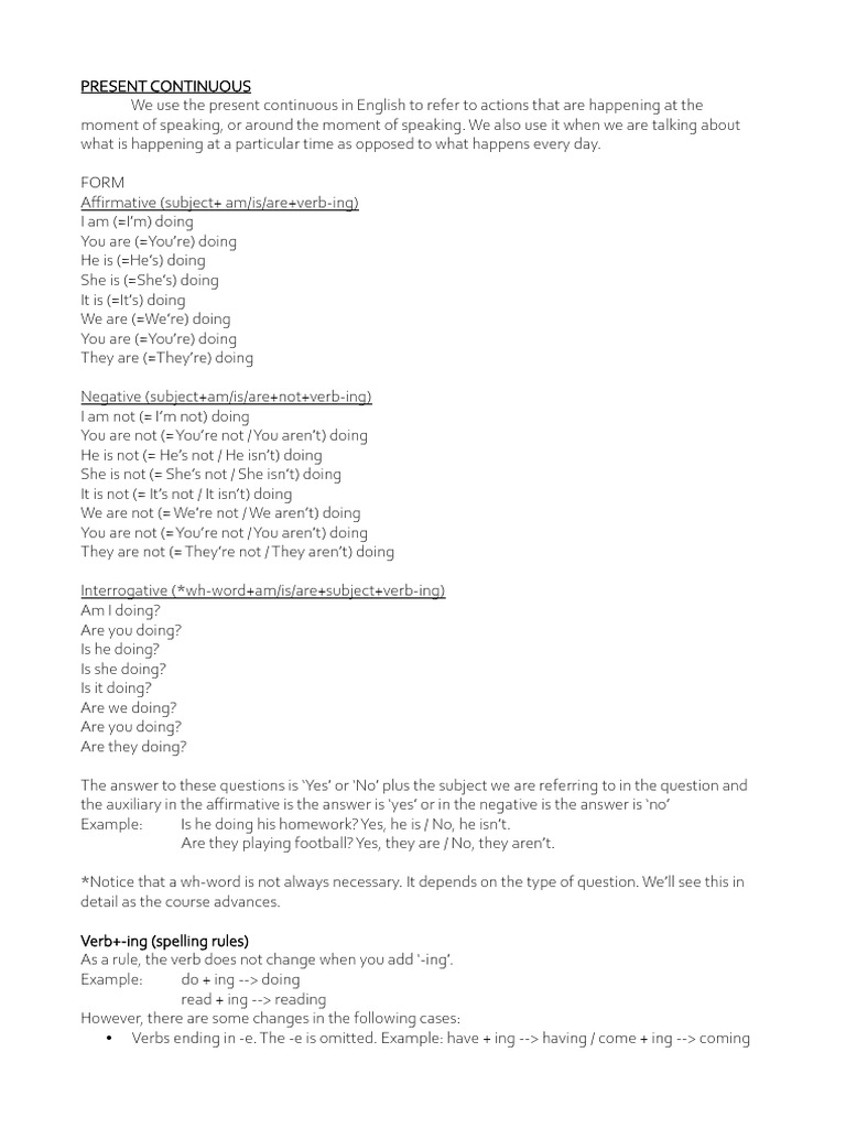 Present Continuous Tense Explained | PDF