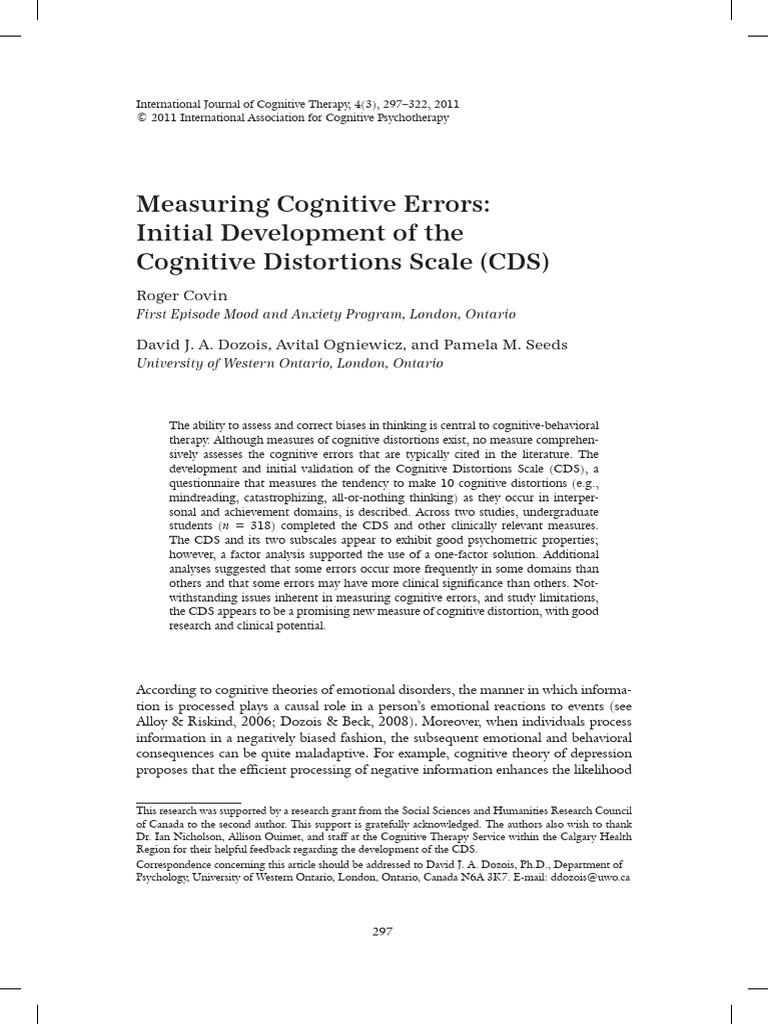 Cognitive Distortions Scale Development | PDF | Cognitive Behavioral ...