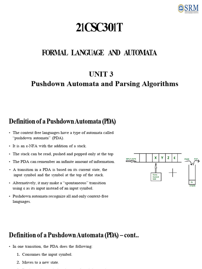 Pushdown Automata and Parsing Algorithm | PDF | Automata Theory | Theoretical Computer Science