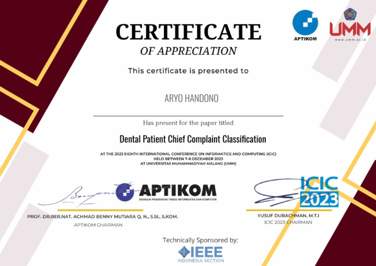 ICIC 2023 Presenter Certificate For Paper ID 171 | PDF