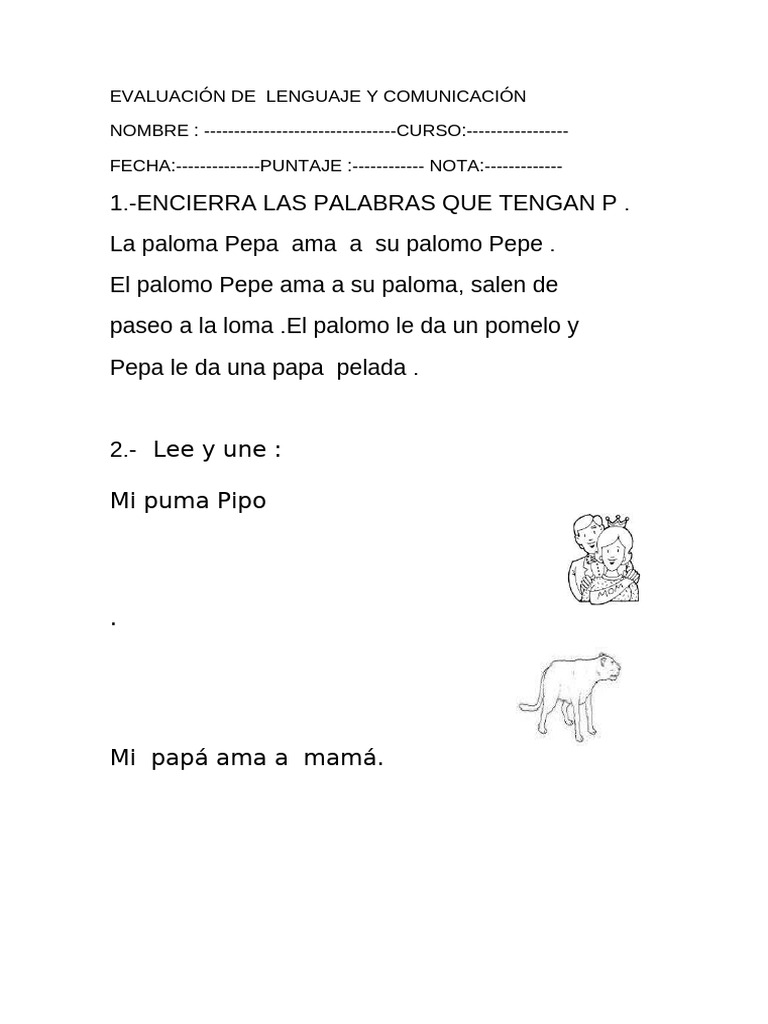 Evaluación de Lenguaje y Comunicación Pape | PDF