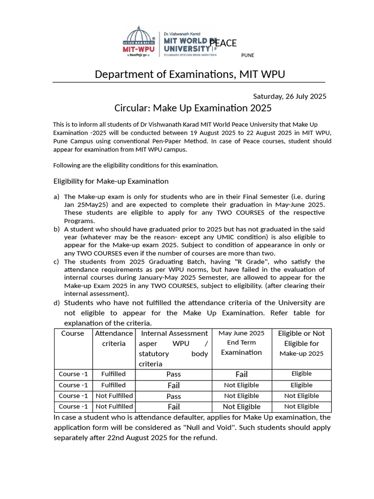 Circular - Make Up Examination 2025 | PDF | Educational Stages