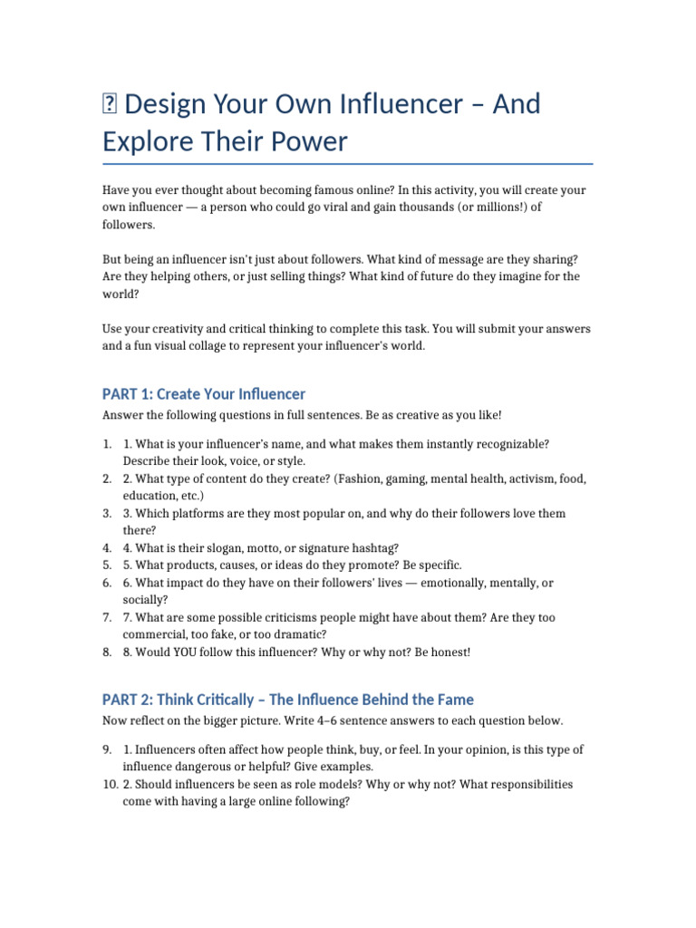 Influencer Activity Visionary Worksheet | PDF