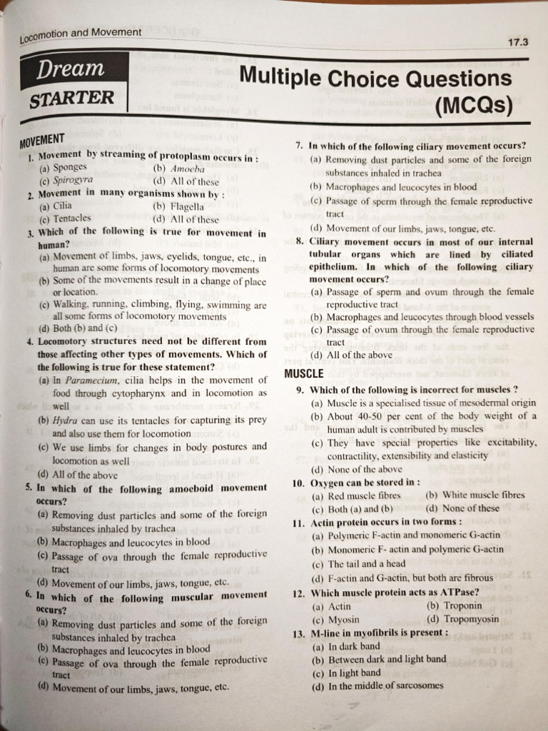 GRB Grip NCERT - 11th - C 17 - Locomotion and Movement Without Solution | PDF