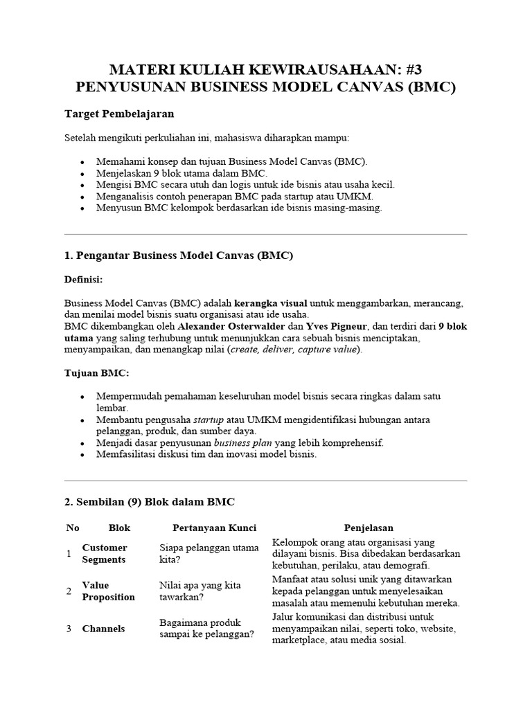 Penyusunan Business Model Canvas BMC | PDF