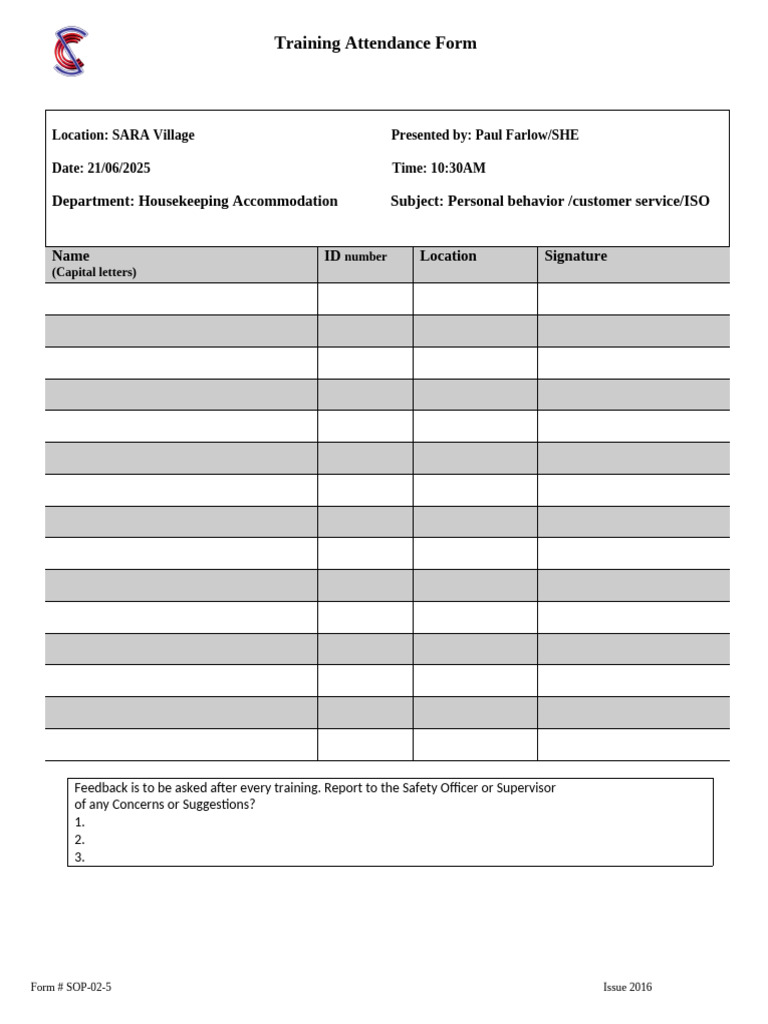 Training Attendance 1 | PDF