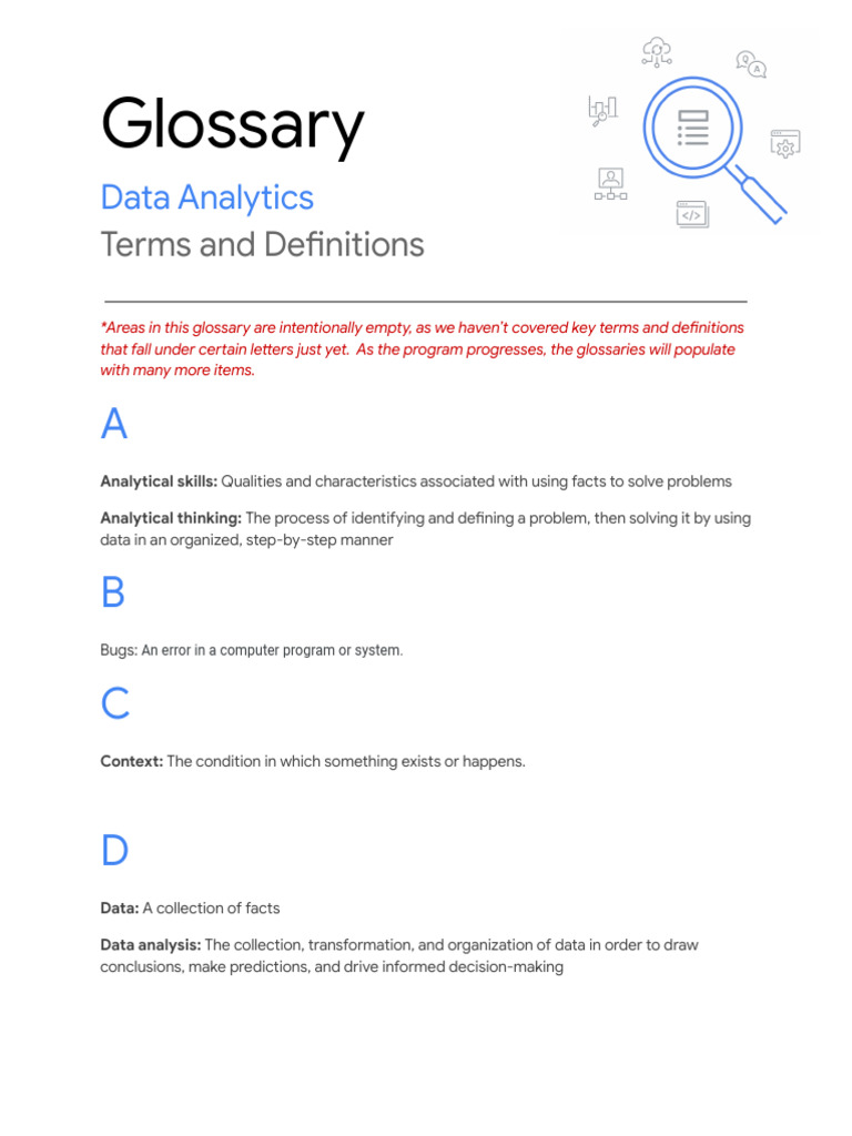 Course 1 Week 2 Glossary - DA Terms and Definitions | PDF | Data ...
