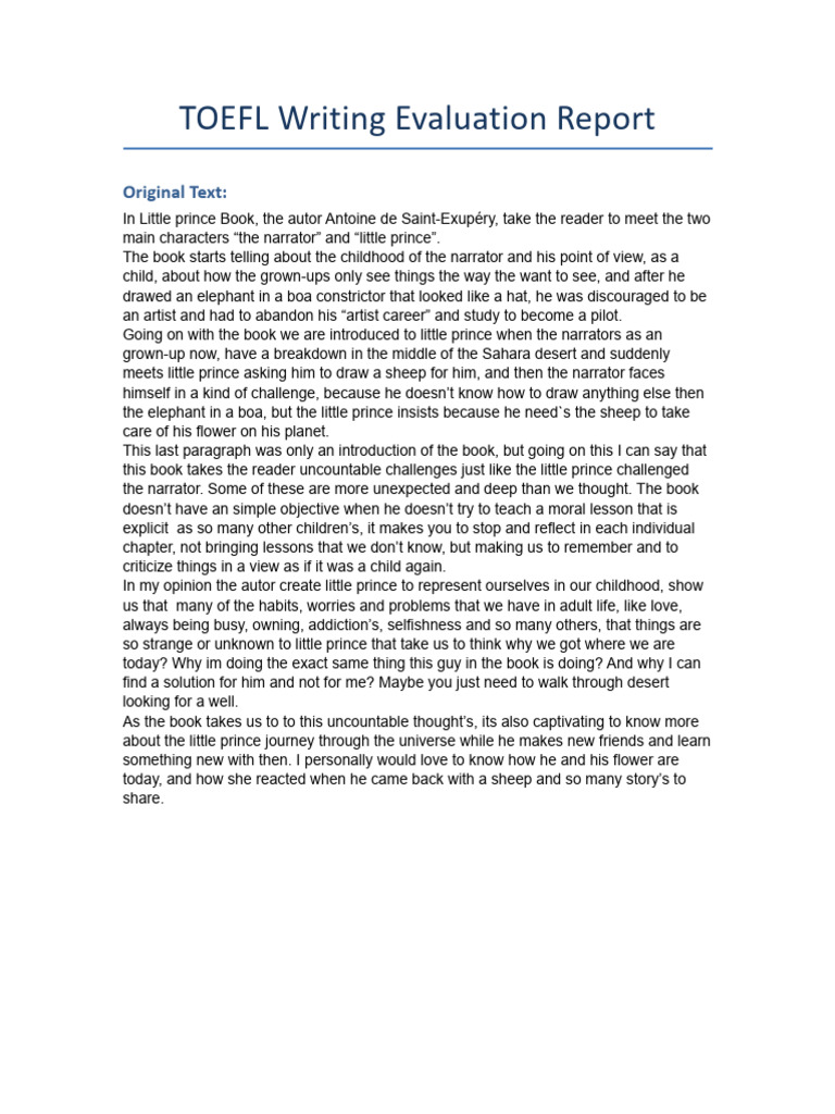 TOEFL Writing Report Little Prince | PDF | The Little Prince | Narration