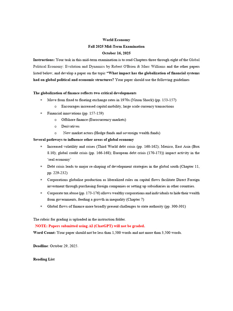 World Economy Mid-Term Examination - Fall 2025 | PDF | Globalization ...