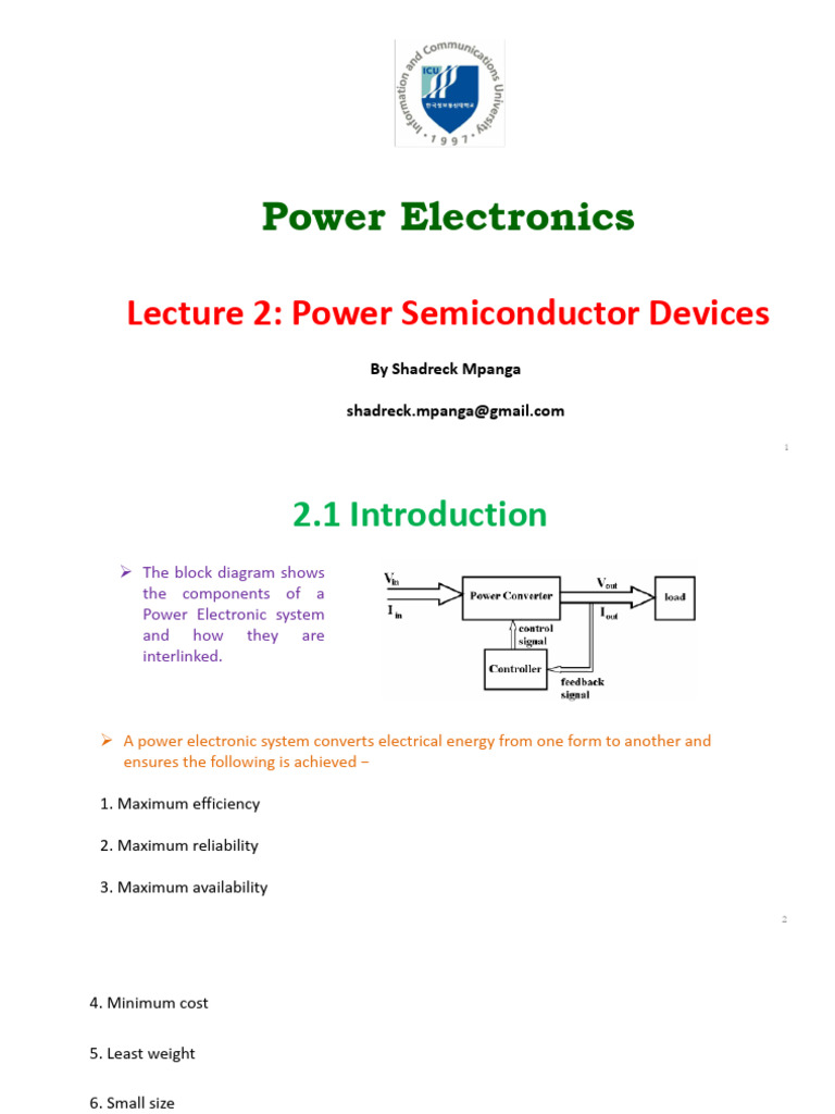 Power Electronics-Lecture 2 Power Semiconductor Devices | PDF | Power Electronics | Power Inverter