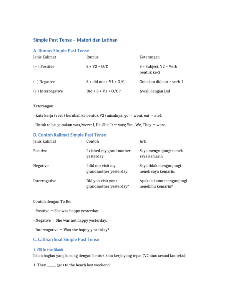 Simple Past Tense: Rules and Exercises | PDF | Semantics | Language ...
