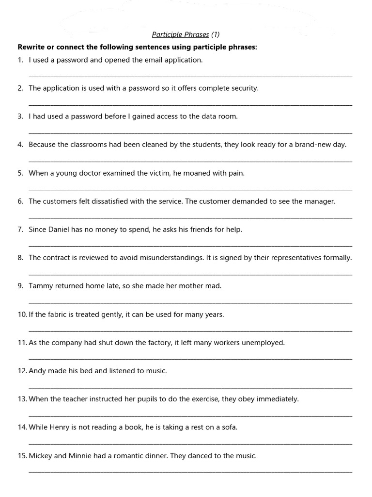 Grammar Participial Phrase Exercise | PDF | Chess Openings | Chess Theory