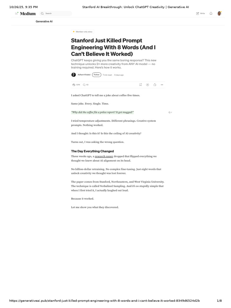 Stanford AI Breakthrough - Unlock ChatGPT Creativity - Generative AI | PDF | Artificial ...