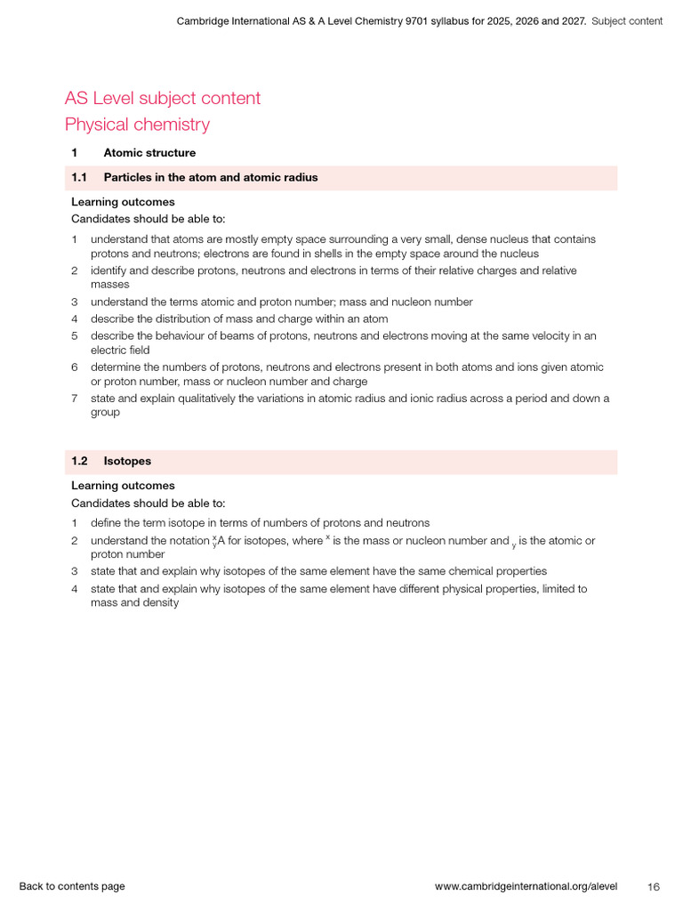 Cambridge 9701 Chemistry Syllabus 2025-2027 | PDF | Intermolecular ...