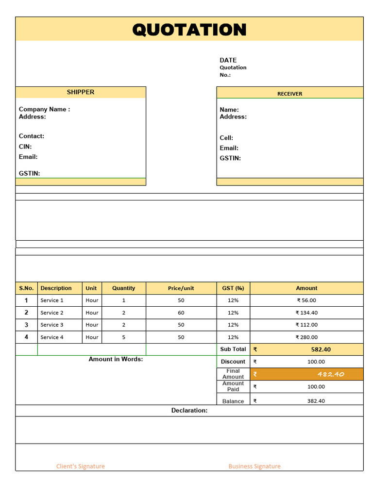 Service Quotation Document Template | PDF