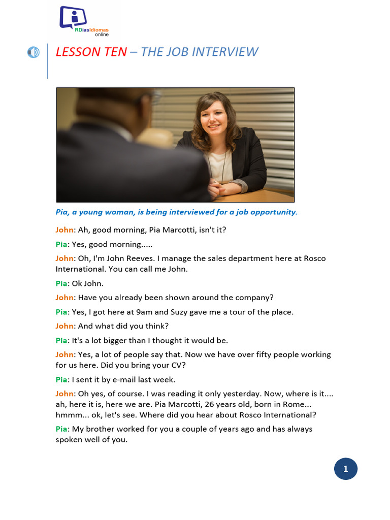 Lesson 10 - The Job Interview | PDF | Job Interview | Etiquette