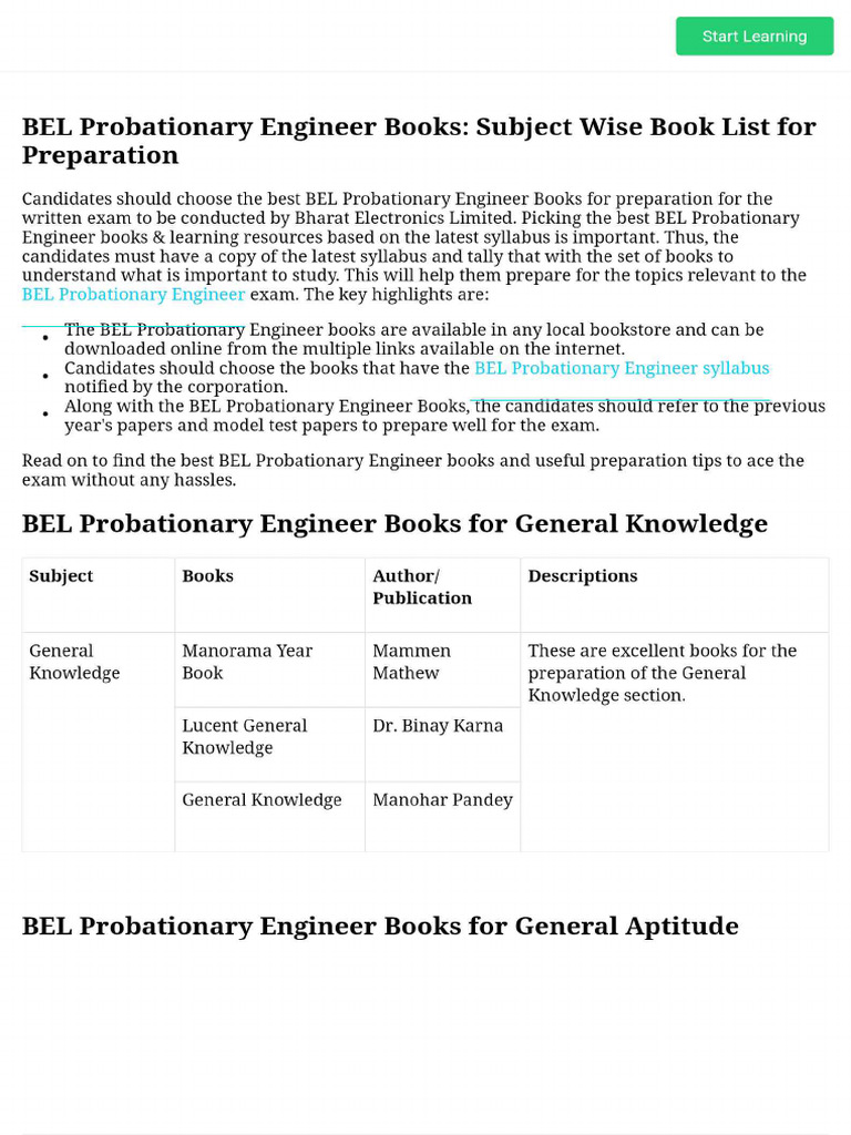 BEL Probationary Engineer Books - Subject Wise Book List For ...