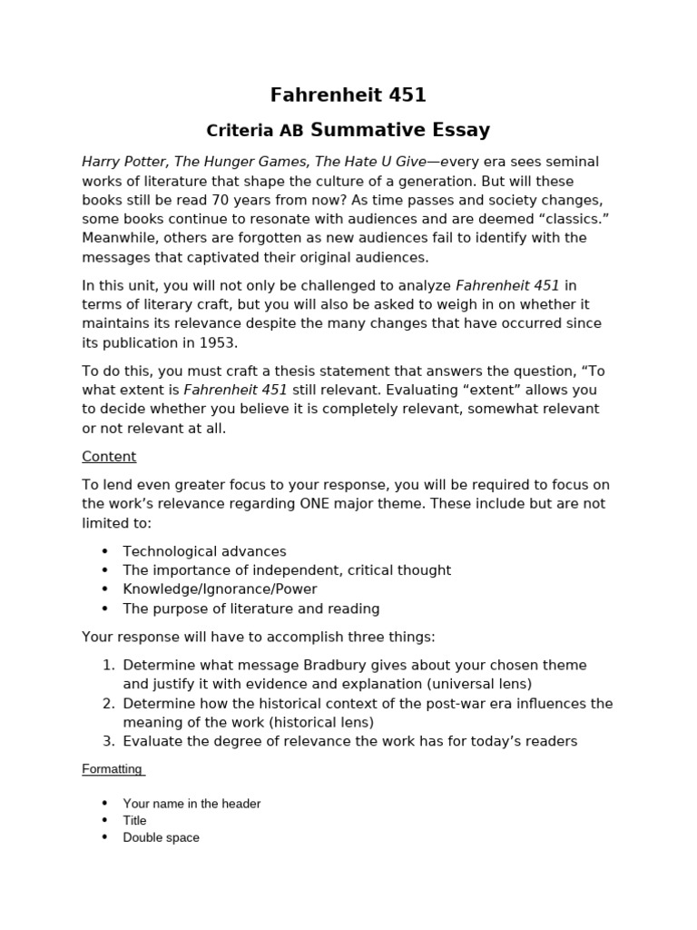 Analyzing Relevance of Fahrenheit 451 | PDF | Thesis | Essays