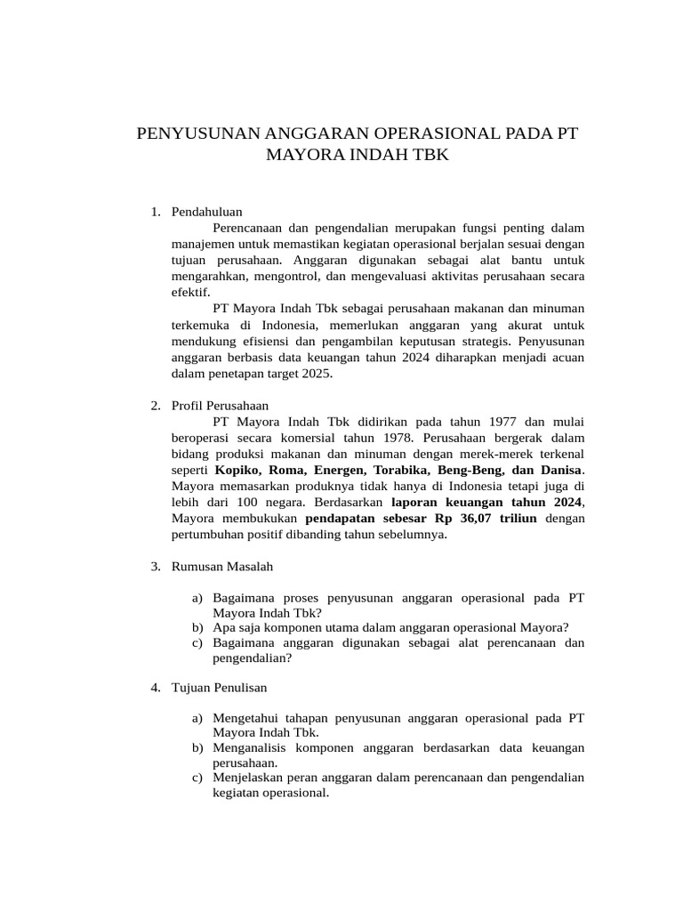 Anggaran Operasional PT Mayora 2025 | PDF