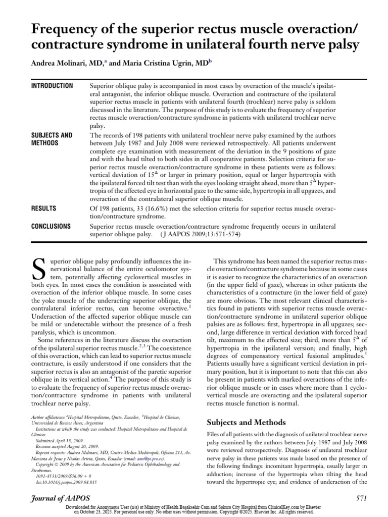 Superior Rectus Overaction in 4th Nerve Palsy | PDF | Human Head And ...
