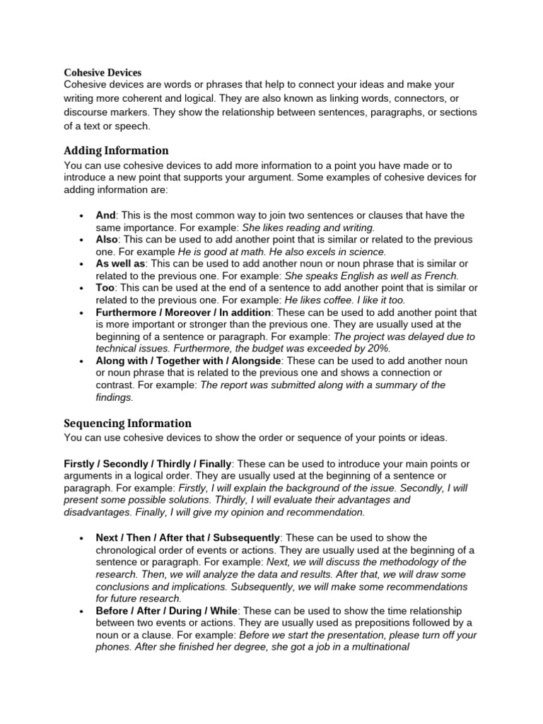 Cohesive Devices 110813 | PDF | Sentence (Linguistics) | Phrase