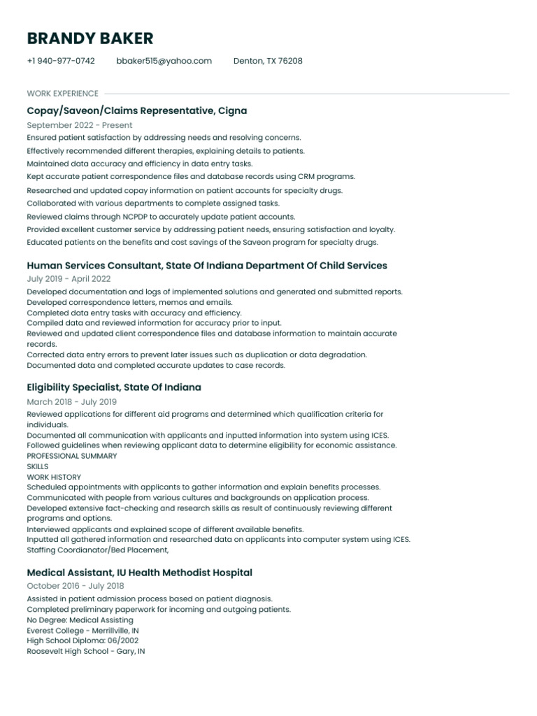 Brandy Baker: Healthcare & Claims Expert | PDF | Data | Patient